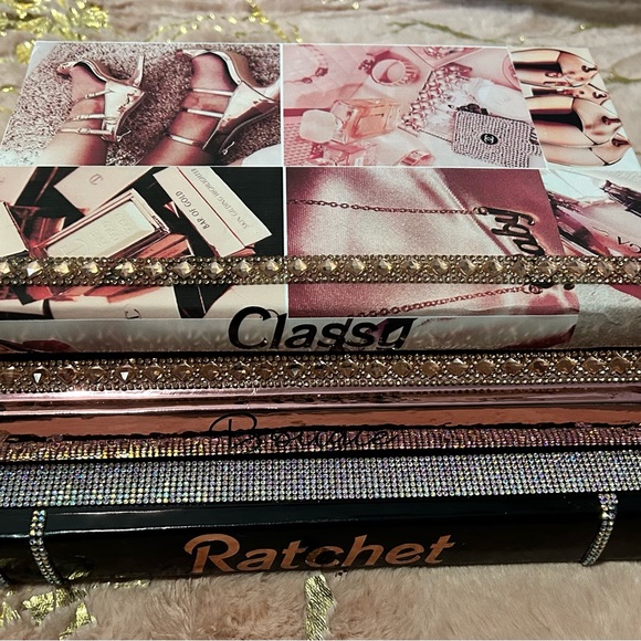 Accents | Glam Book Stack Set Of 3 Metallic Rose Gold Classy Bougie ...